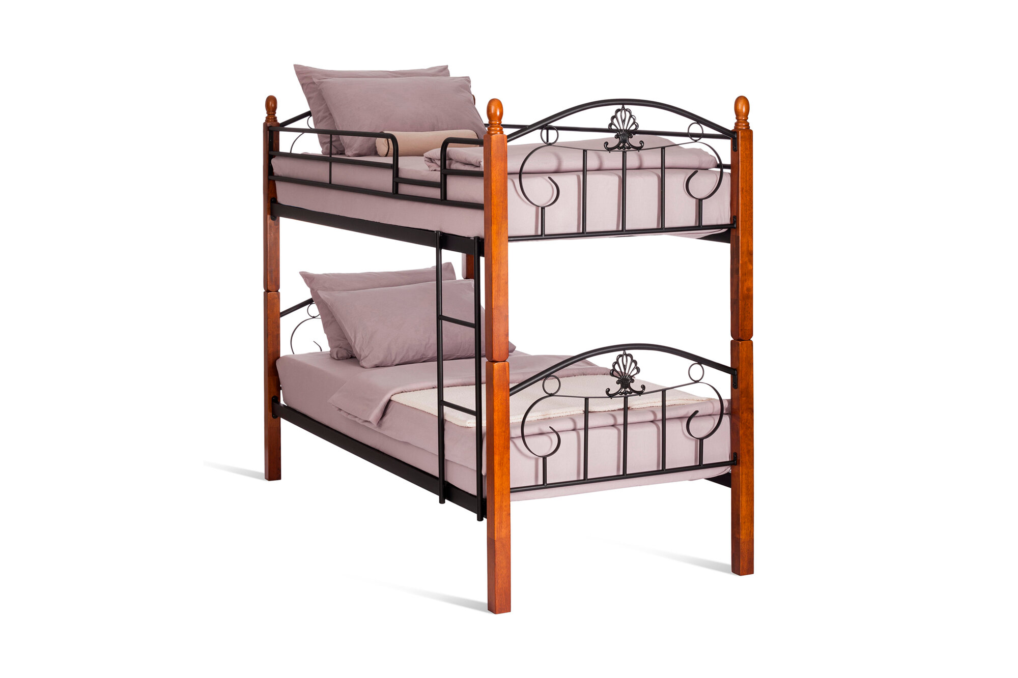 Кровать двухъярусная TetChair BOLERO 90x200 см, дерево гевея/металл, красный дуб/черный