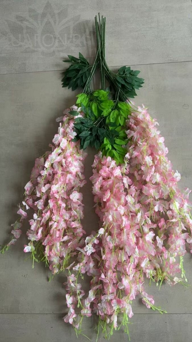 Глициния искусственная пышная лиана для украшения декора сада арок кафе 12 веток светло розовая