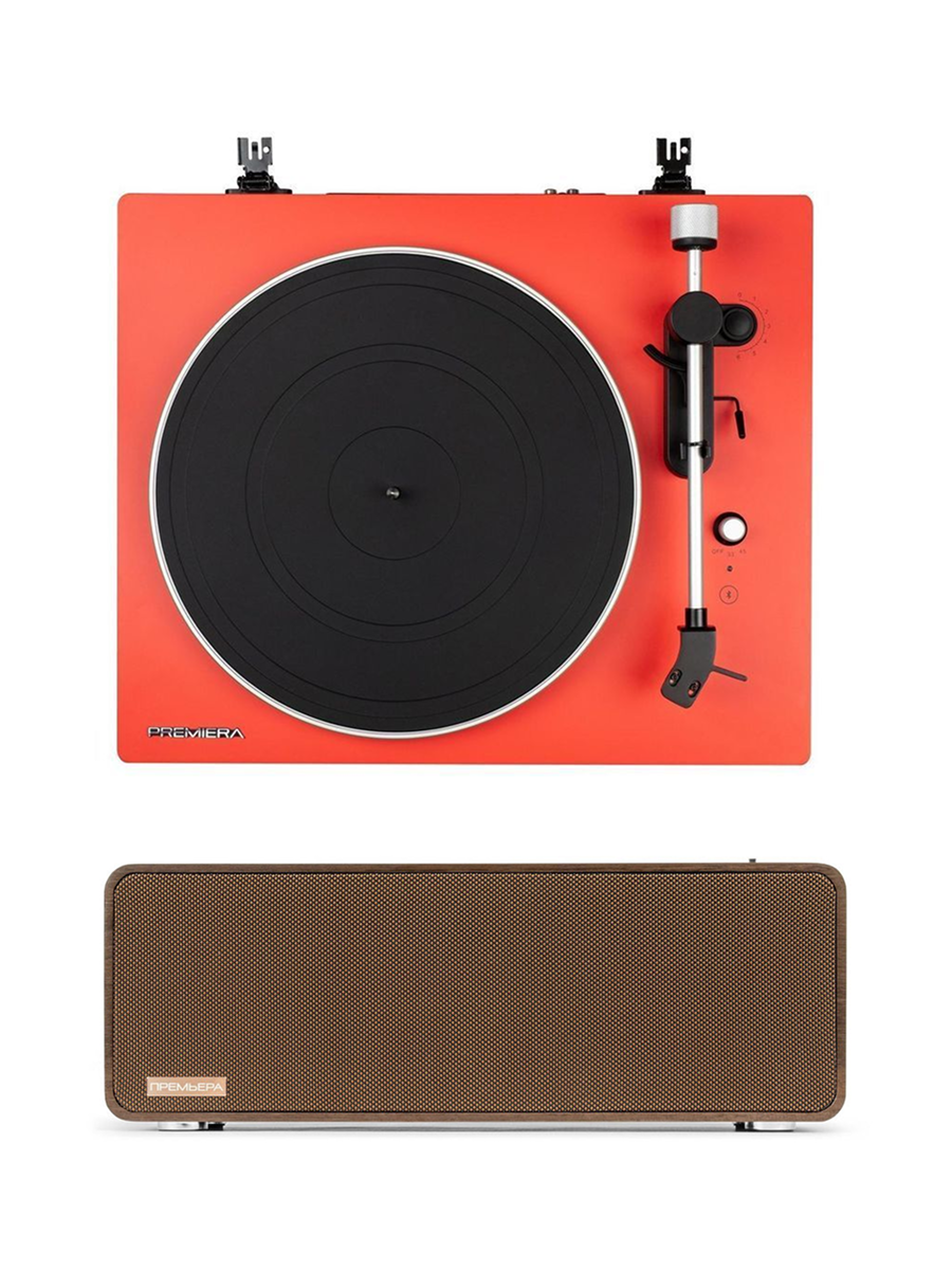 Комплект Premiera проигрыватель ECO BT + активная акустика ES-422A, Красный/Коричневый