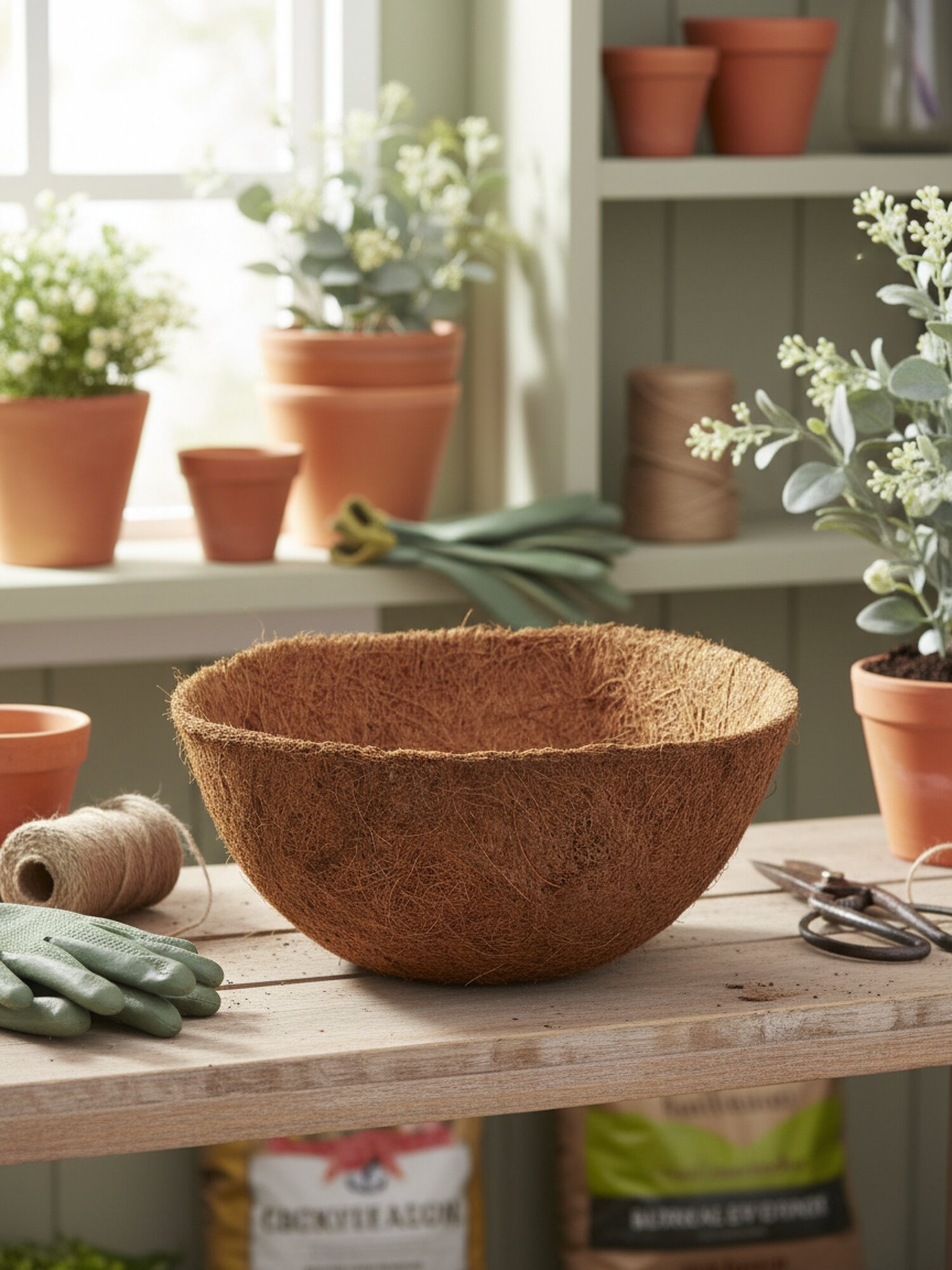 Кашпо Fibre Family 30 см для цветов и рассады, природный вкладыш на основе койры, бежевый декор сада а также дачи