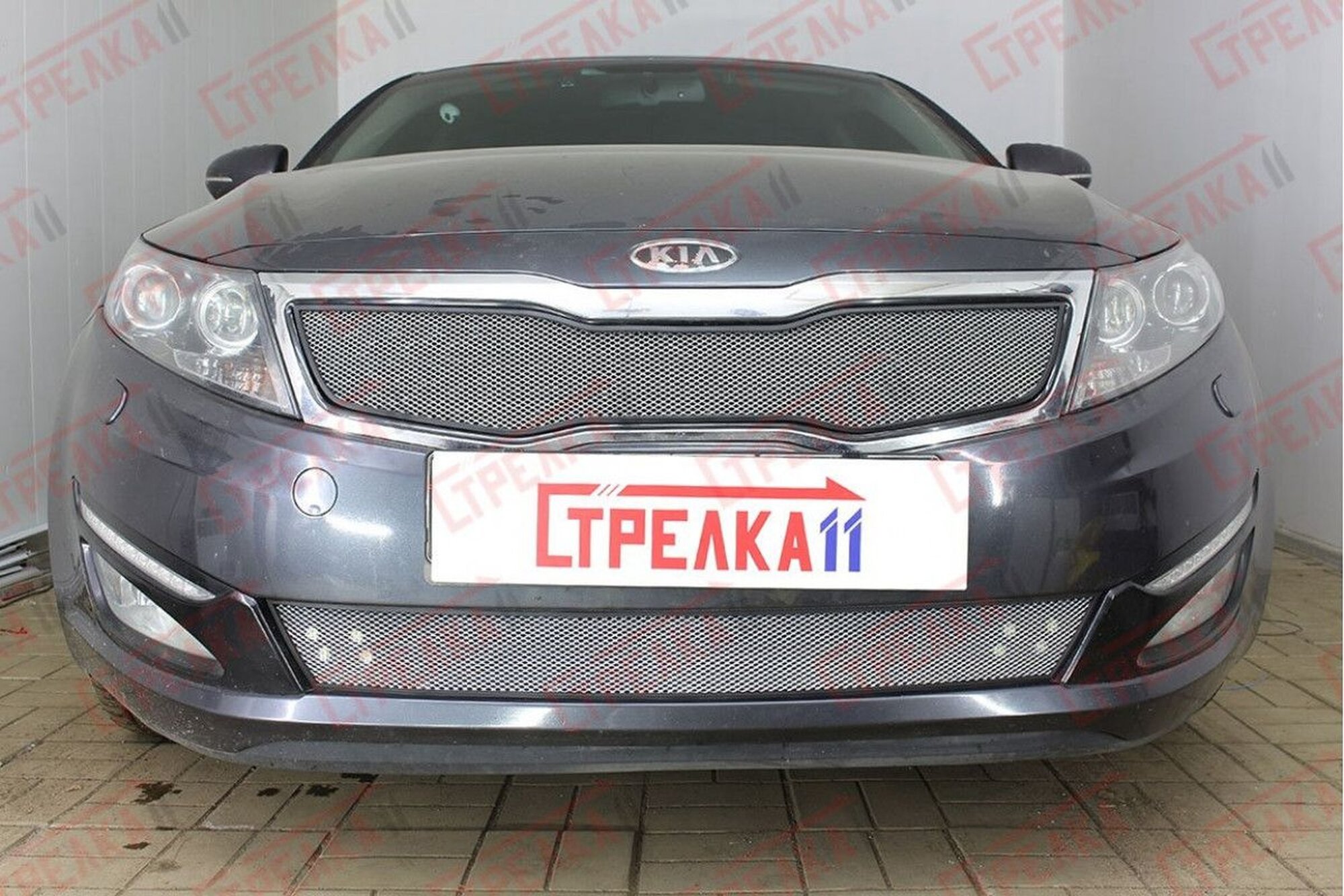 Защитная сетка радиатора с окантовкой и защелками для KIA OPTIMA 2010-2013 (III), 2шт, хром