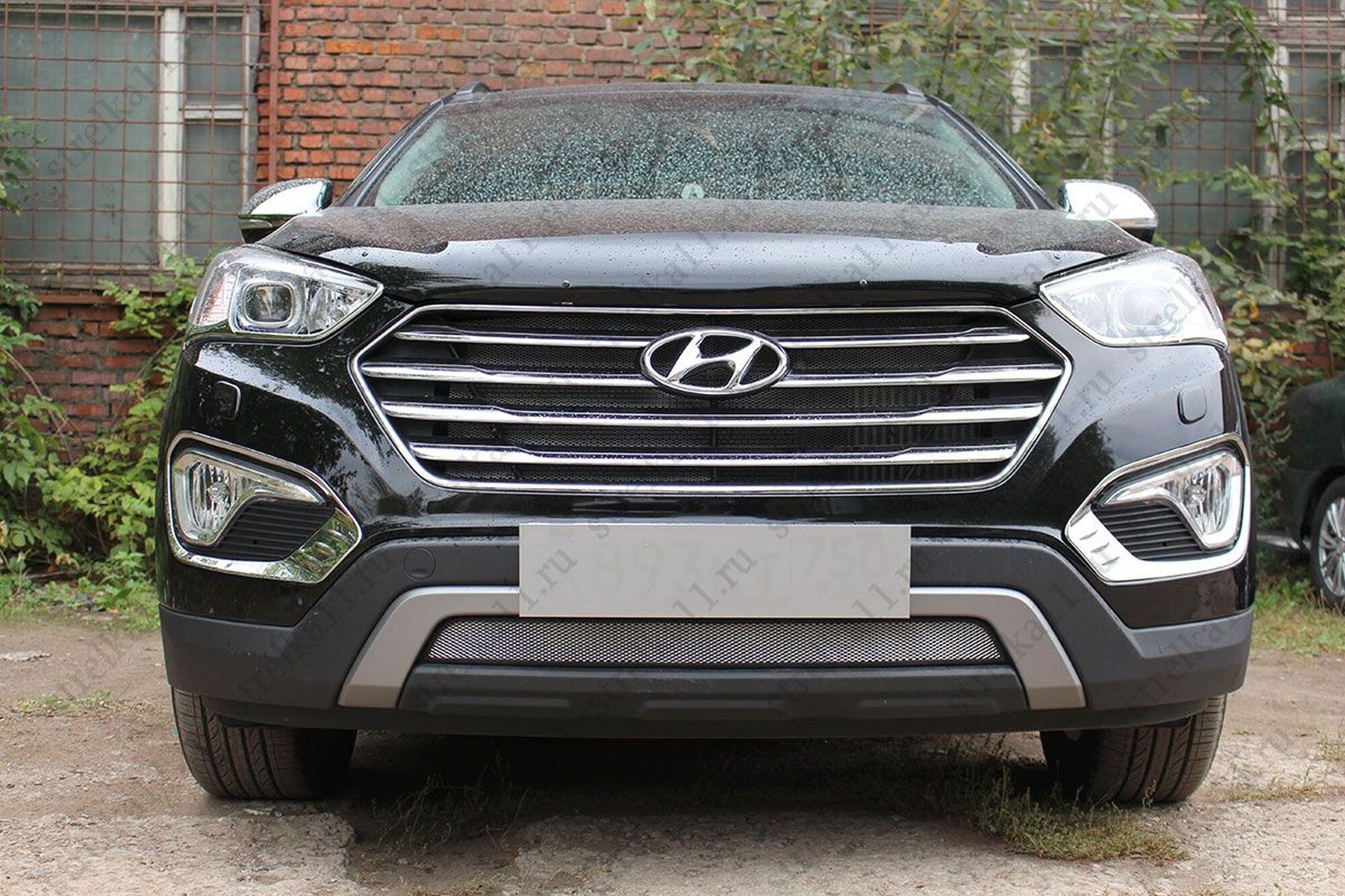 Защитная сетка радиатора с окантовкой и защелками для Hyundai Grand Santa Fe 2013-2016 (I), хром