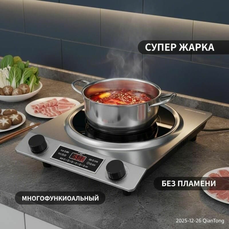 Индукционная плита вогнутая для вока и жарки, 1 конфорка