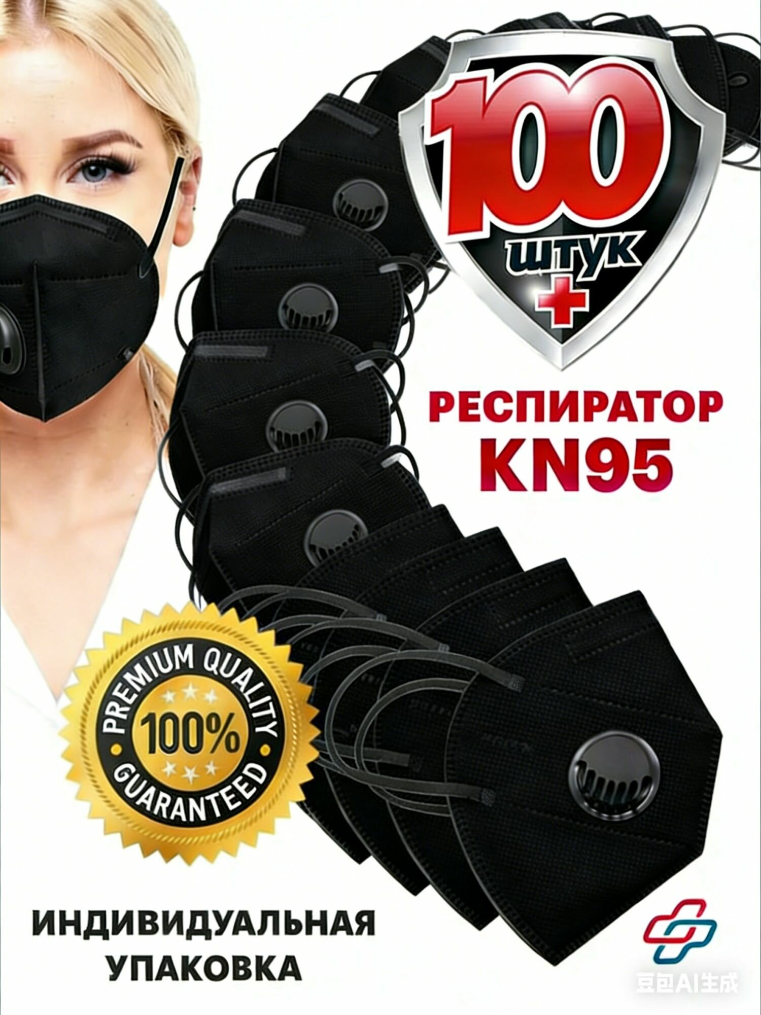 Респиратор FFP2 с клапаном дыхания многоразовый 100 шт