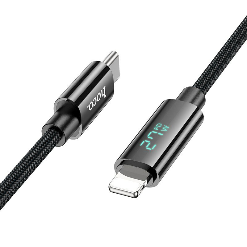 Кабель USB Type-C (M) --> Lightning 8pin (m) 1.2м для Apple, hoco U125, с дисплеем, черный, PD 27W