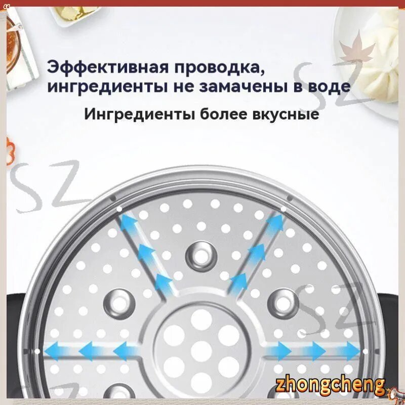 Пароварка электрическая объем12.1 л, чаша для риса,8программ, таймером ,1300 Вт, темно-серый