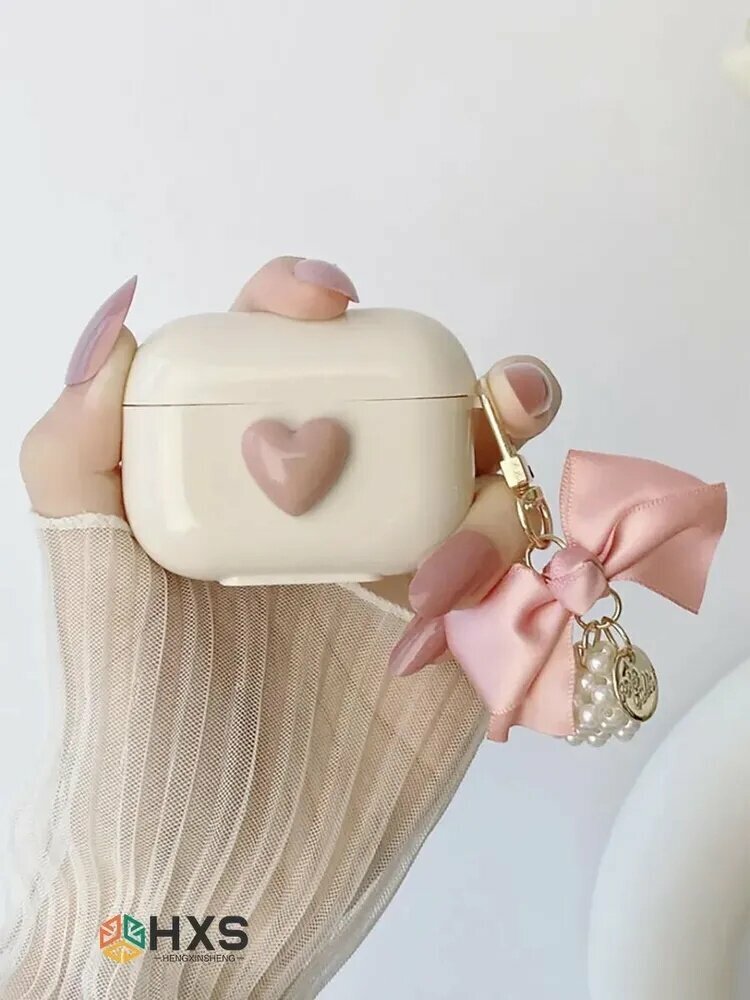 Чехол "Girl love" , для Airpods Pro, силиконовый, защита от царапин, цвет бежевый/розовый