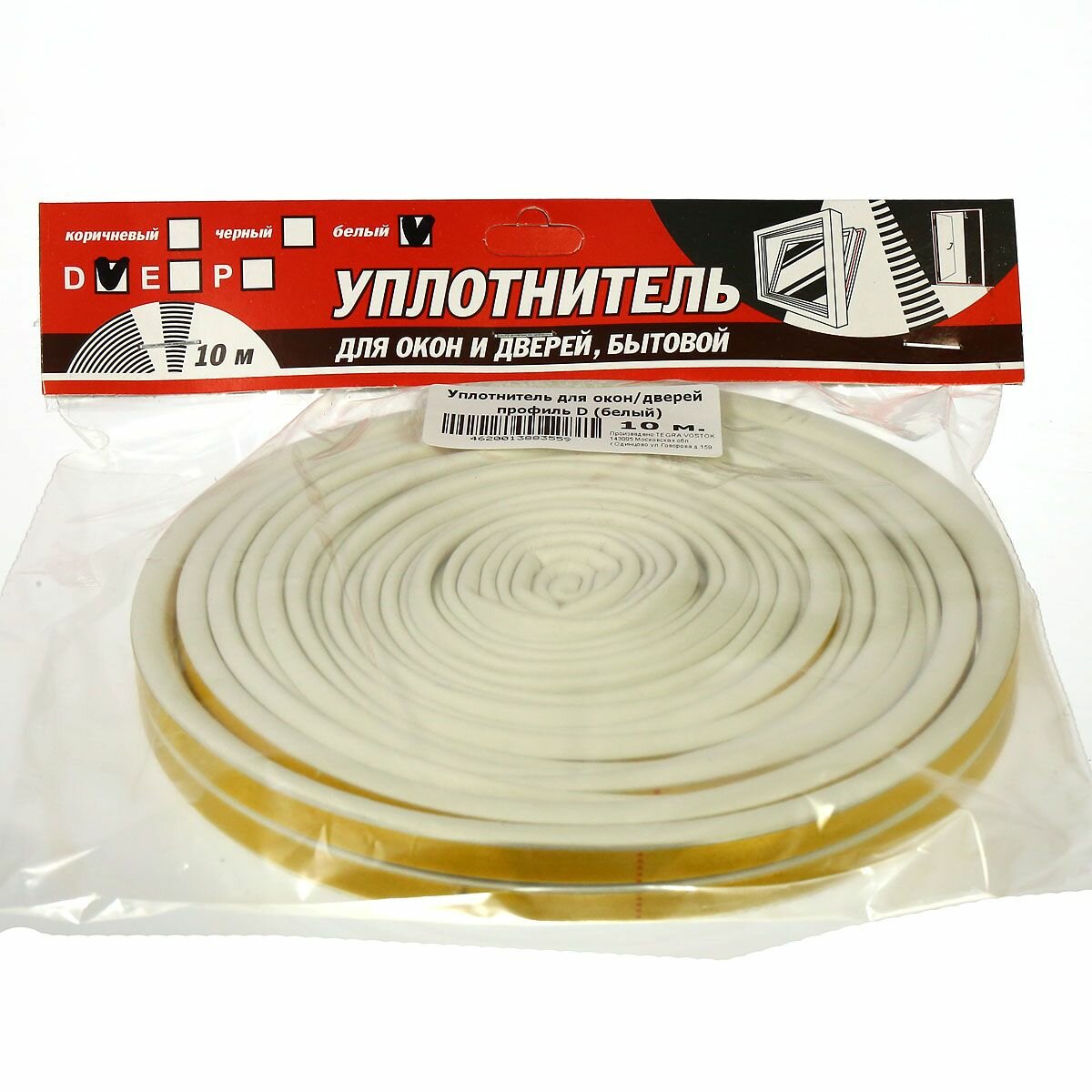 Уплотнитель Tytan Самоклеящийся резиновый профиль D10, длина 10 м, белый цвет