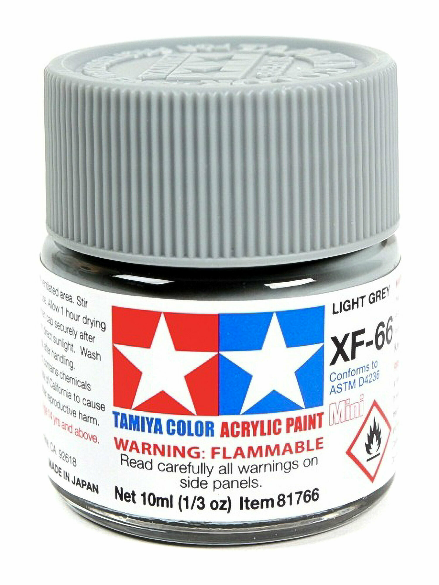 Краска акриловая Tamiya Color XF-66 Light Grey 81766 светло-серая матовая, 10 мл