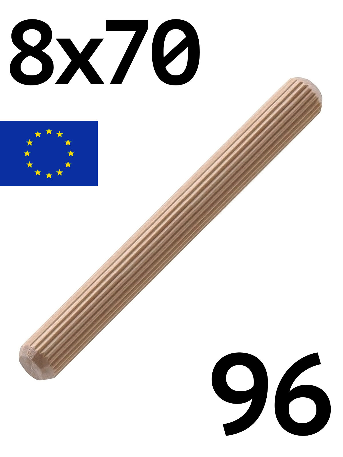 Шкант 8х70 мм мебельный деревянный (бук), 96 шт, калиброванный
