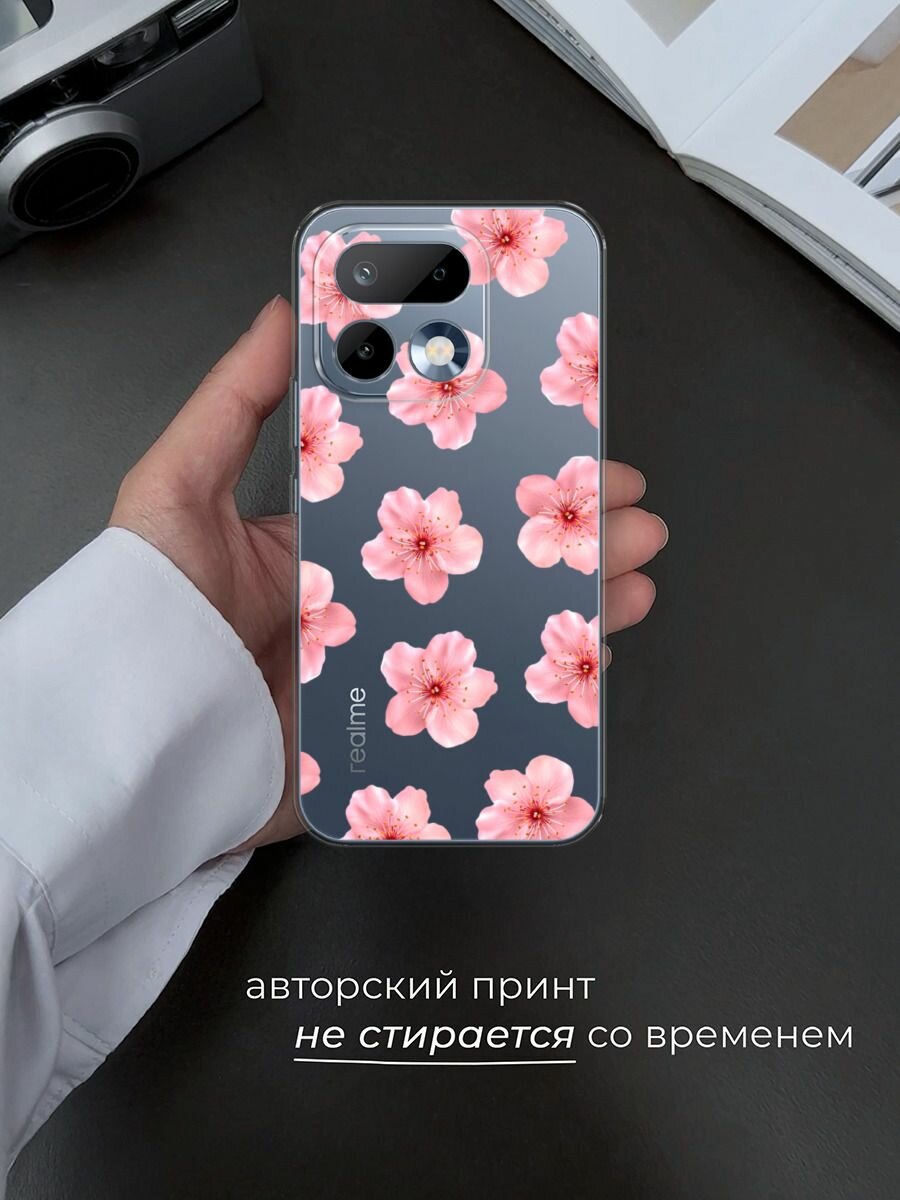 Чехол на Realme 16 Pro / Реалме 16 Про с принтом Цветки сакуры, прозрачный — фото 1