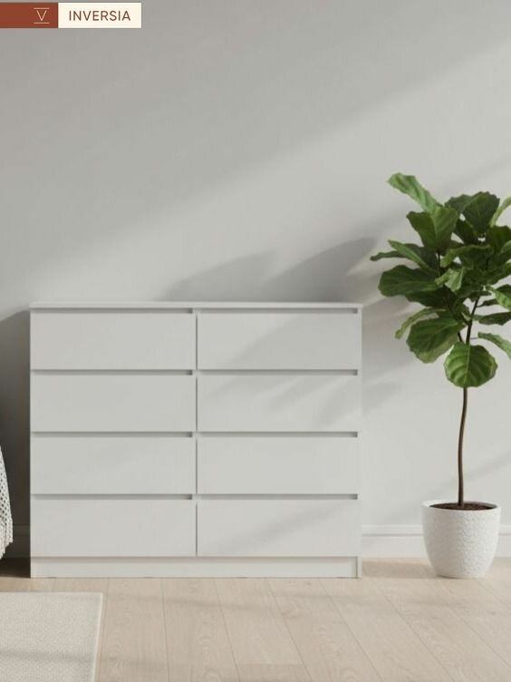 Комод вместительный с ящиками "Руби" 120см Белый гладкий