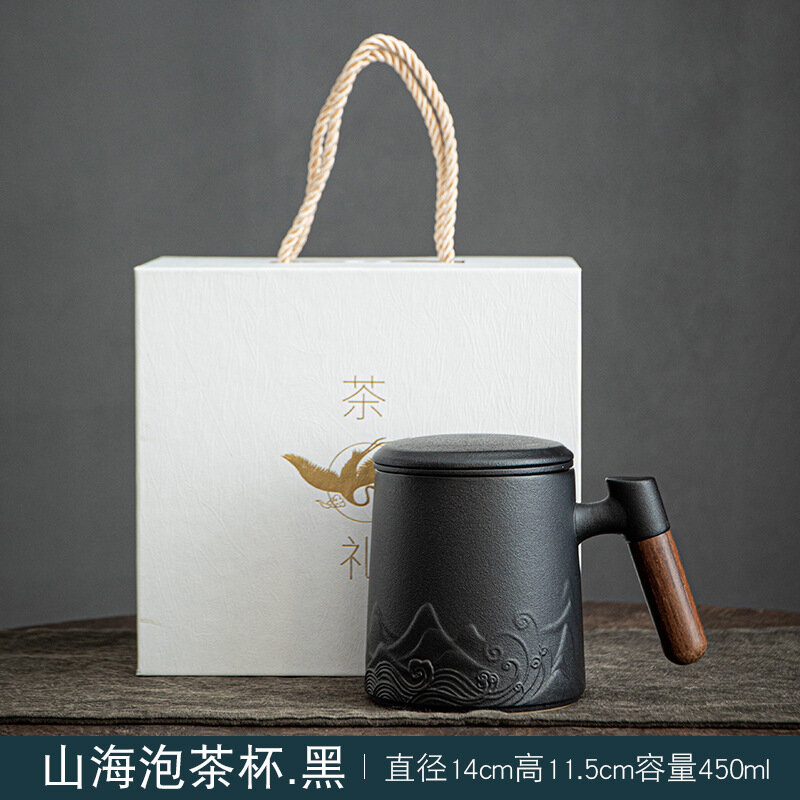 Керамическая кружка-фильтр в китайском стиле с крышкой, с функцией разделения чая и воды, офисная чашка для чая, корпоративный подарок на открытие компании и ежегодное собрание.