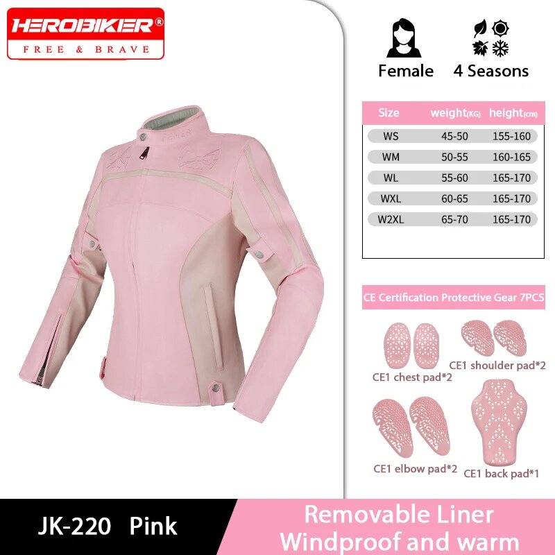 Женская мотоциклетная куртка, кожаная мотокуртка, куртка для мотокросса и езды по L, JK 220-Pink