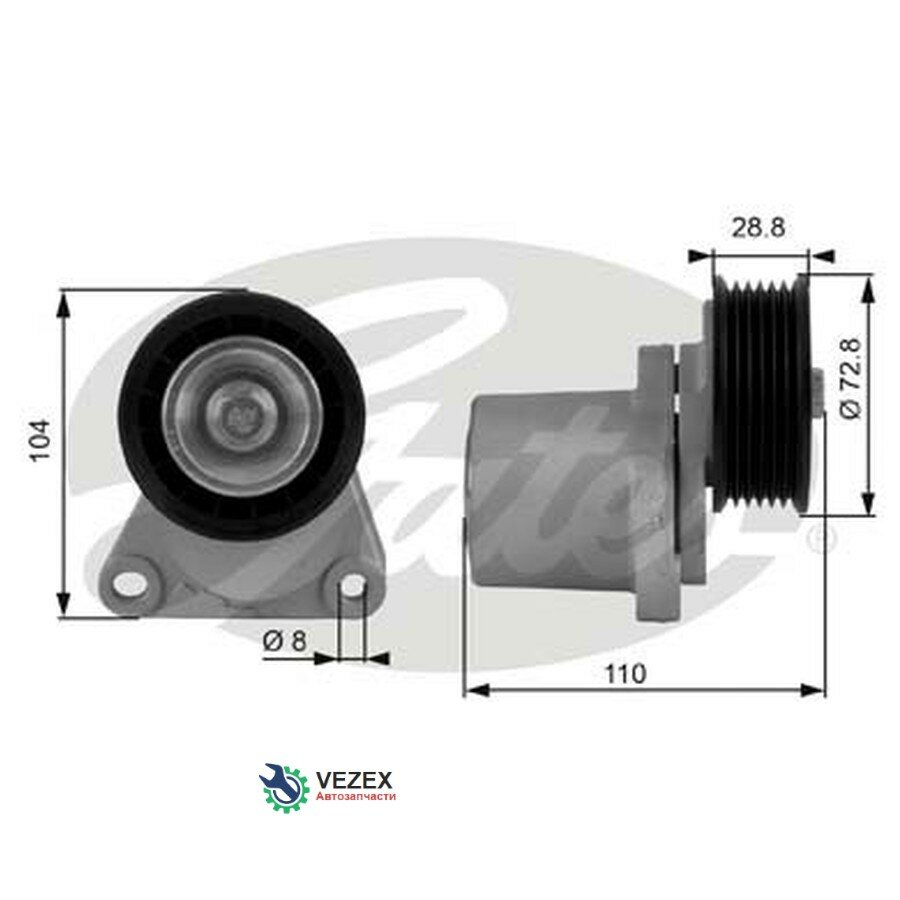 GATES T38204 ролик натяжной!\ Ford Mondeo/Galaxy 1.8/2.3 16V 01>