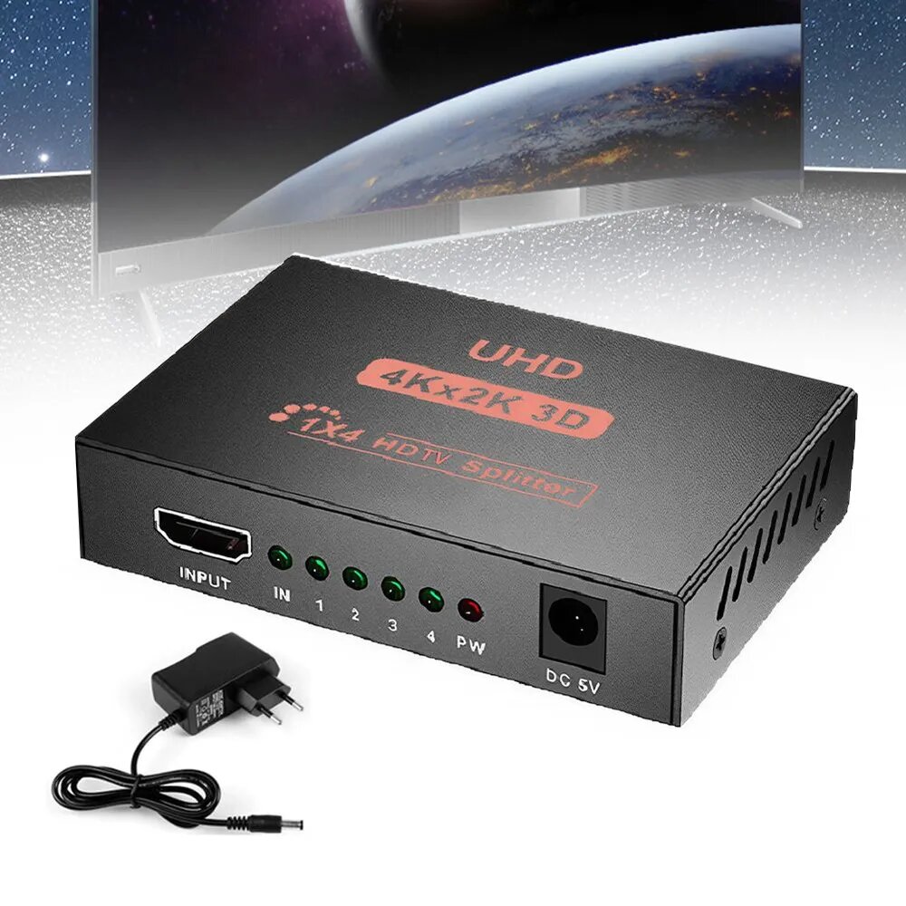 HDMI-распределитель на четыре выхода, 4K, металлический корпус