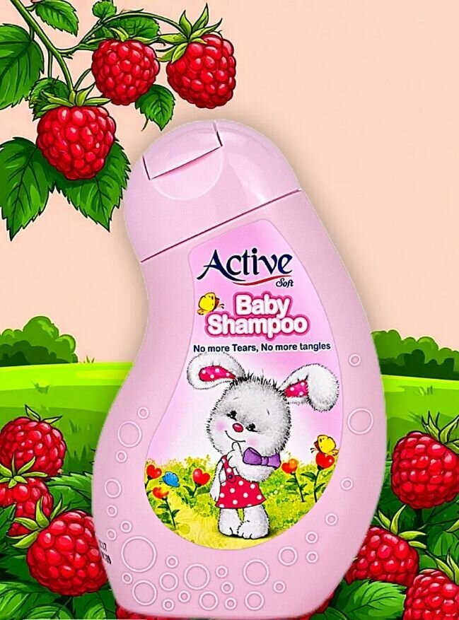 Детский шампунь Active "Зайка", без слез, с малиновым ароматом, гипоаллергенный, 250мл