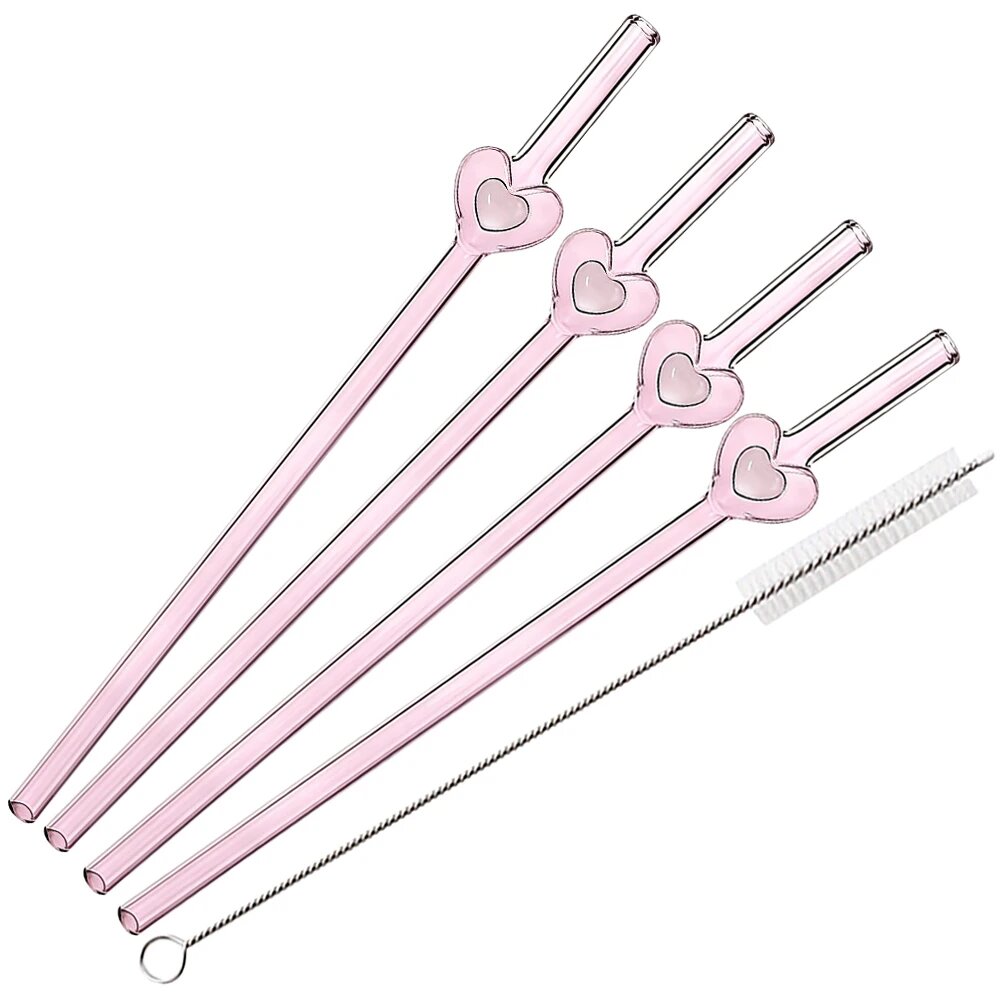 Стеклянные трубочки с сердечком Pink Pink