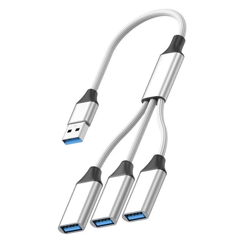 3-портовый USB-A хаб с OTG-адаптером для настольных ПК и аксессуаров, серебристый цвет