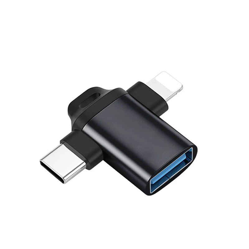 2-в-1 OTG-адаптер для iPhone с Type-C, черный, USB 3.0, подключение флешки, мыши, клавиатуры