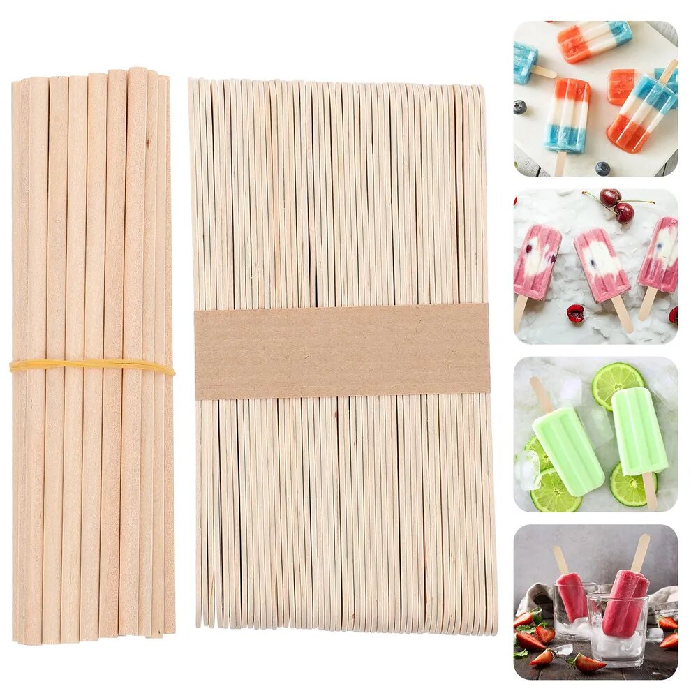 Деревянные палочки для мороженого светло-коричневые для рукоделия и приготовления ледяных десертов, 100 штук