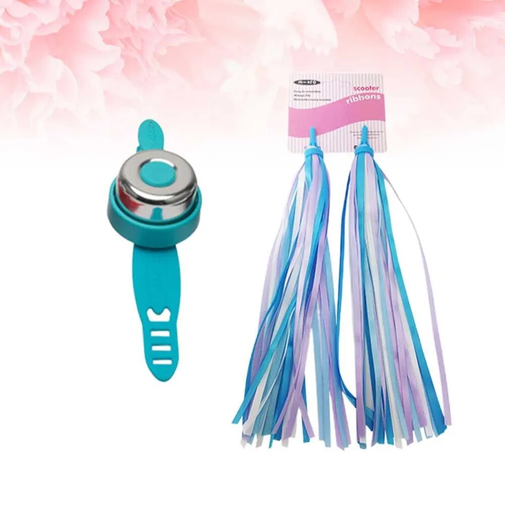 Детские велосипедные аксессуары синий звонок и блестящие ленты для руля