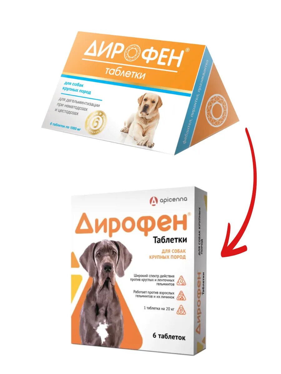 Дирофен для собак крупных пород, 1 000 мг, таблетки, № 6