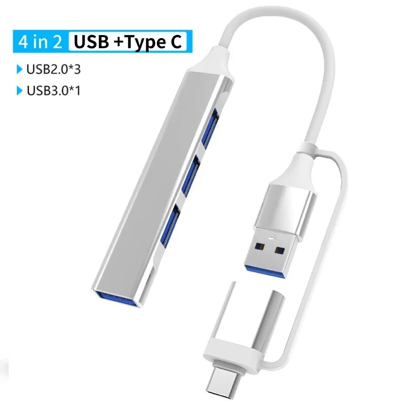 Док-станция USB Type C 4 в 2 Silver