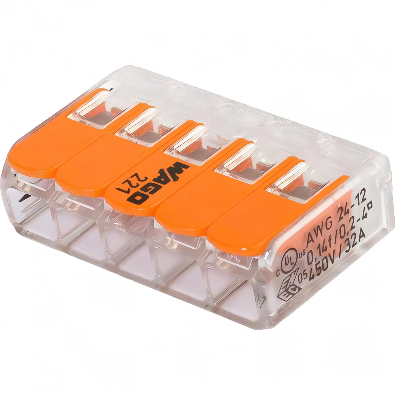 Клемма WAGO 221-415 (5Х4,0мм2 с рычажком) уп.(25шт) 2043535