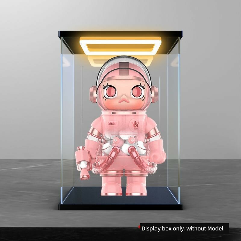 Коробка для показа фигурки Mega Space Molly 400% с черной матовой подставкой и ламповым дизайном, 25x25x35см