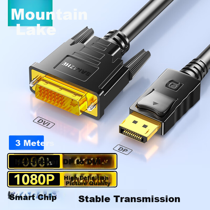 SAMZHE Кабель-адаптер DP в DVI 3 м черный для подключения ПК и телевизора Модель：Кабель DP в DVI, 3 м