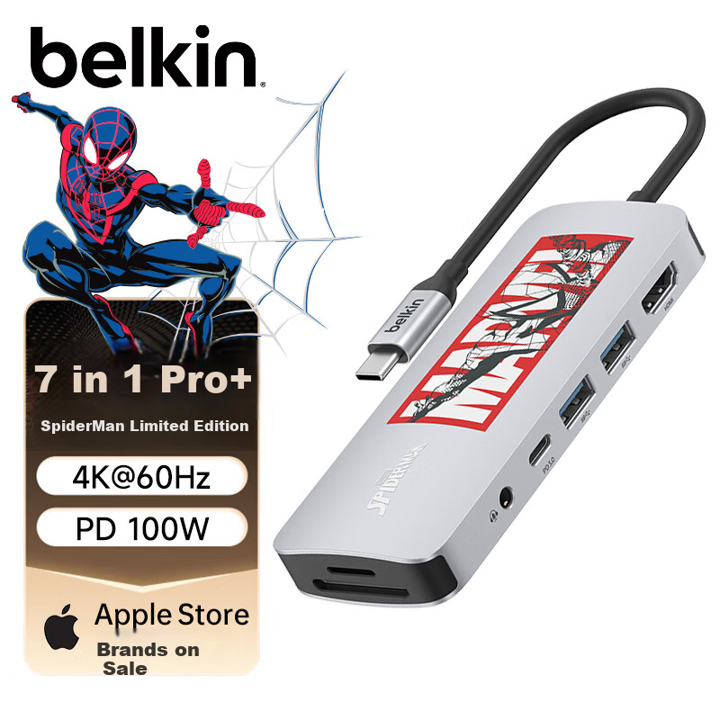 Belkin Type-C Расширительная Панель 7-портовый Адаптер Поддержка 100W PD Зарядки HDMI Зеркалирование Чтение SD-Карт