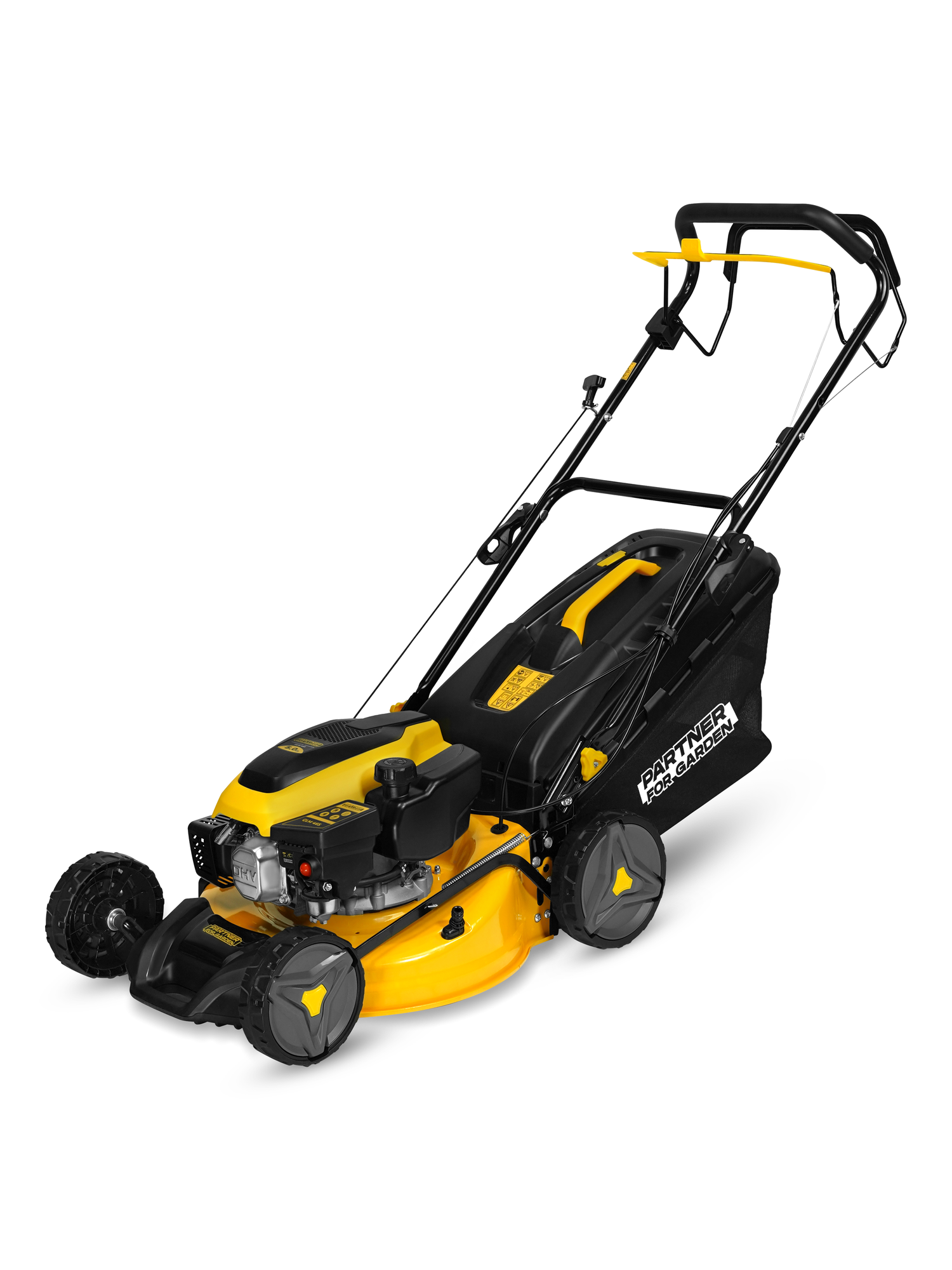 Газонокосилка бензиновая самоходный Partner for Garden GLM-46S ( 5 л. с, 2800-3200 об/мин, 25-75мм высота скашивания, 460мм ширина скашивания )