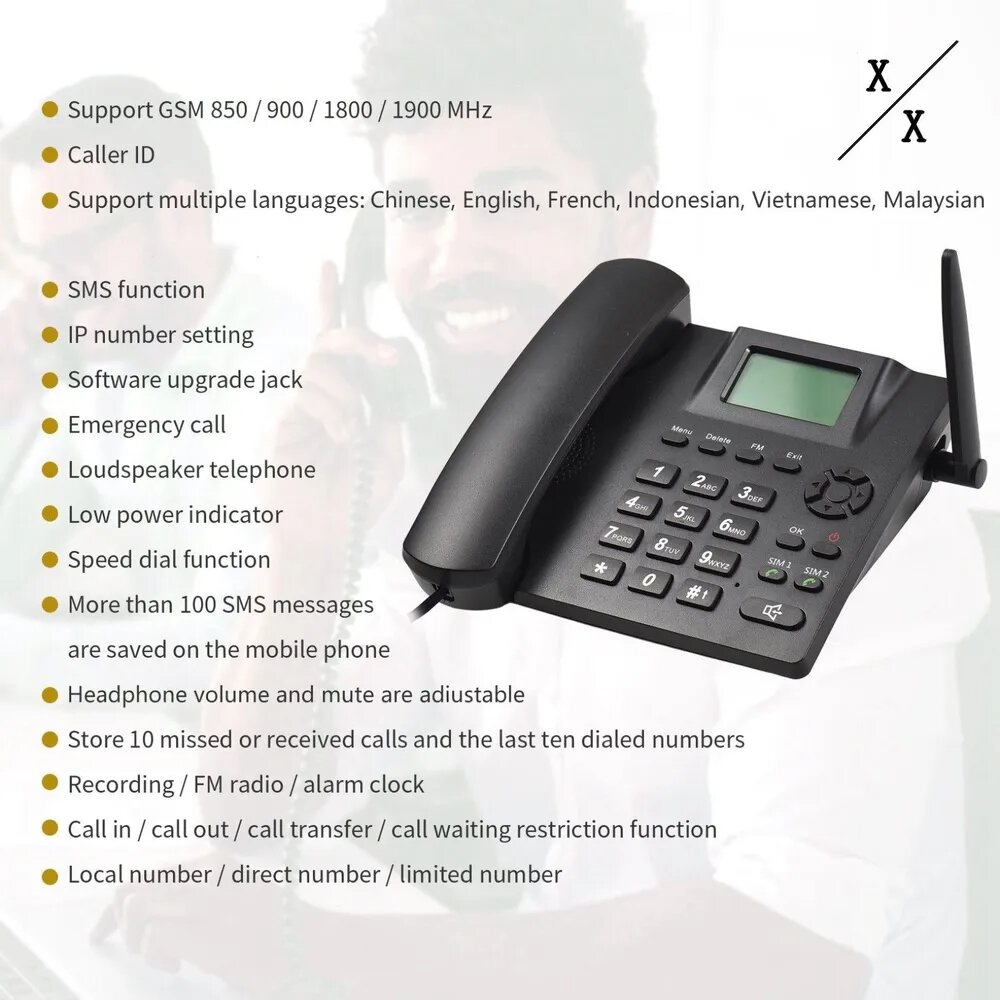 Беспроводной телефон GMS Desk с поддержкой двух SIM-карт и индикатором номера — фото 1