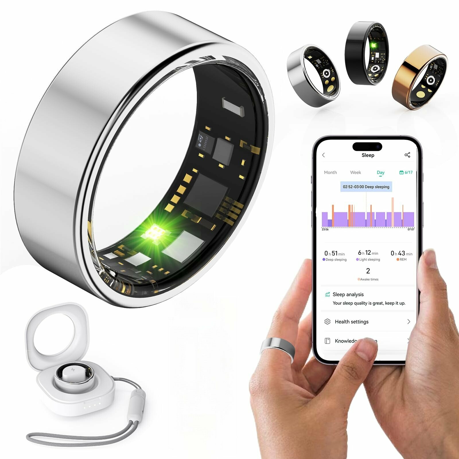 Умное кольцо JITE "Smart Ring" , мониторинг здоровья, фитнес, серебристое