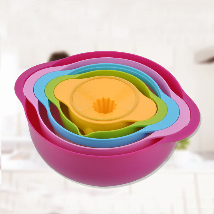 Набор из 5 предметов Rainbow Plate: кухонная соковыжималка для лимонов, салатница, сито для смешивания, дуршлаг, корзина для мытья овощей, миска для выпечки для домашнего использования.