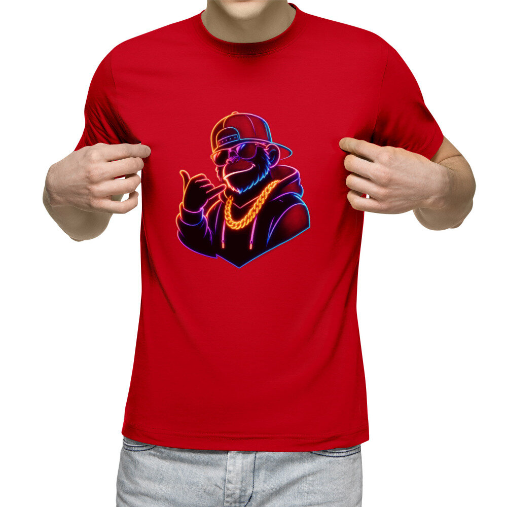 Мужская футболка «Неоновая обезьяна» (красный, 2XL)