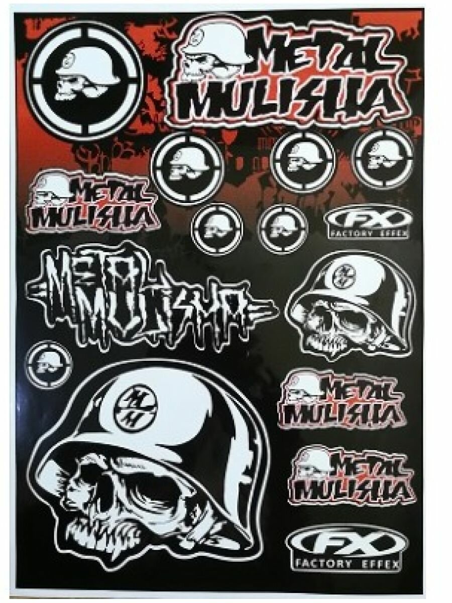 Наклейка на авто/машину/стекло, мотоцикл " Череп в каске, Metal Mulisha " 250х350мм. Наклейки Черепа стикеры на мото