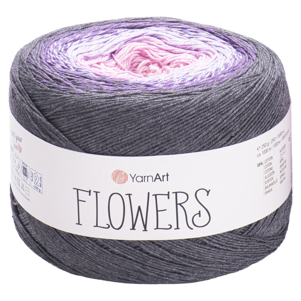 Пряжа для вязания YarnArt Flowers 276 серый сиреневый 250 гр/1000 м 55% хлопок, 45% полиакрил