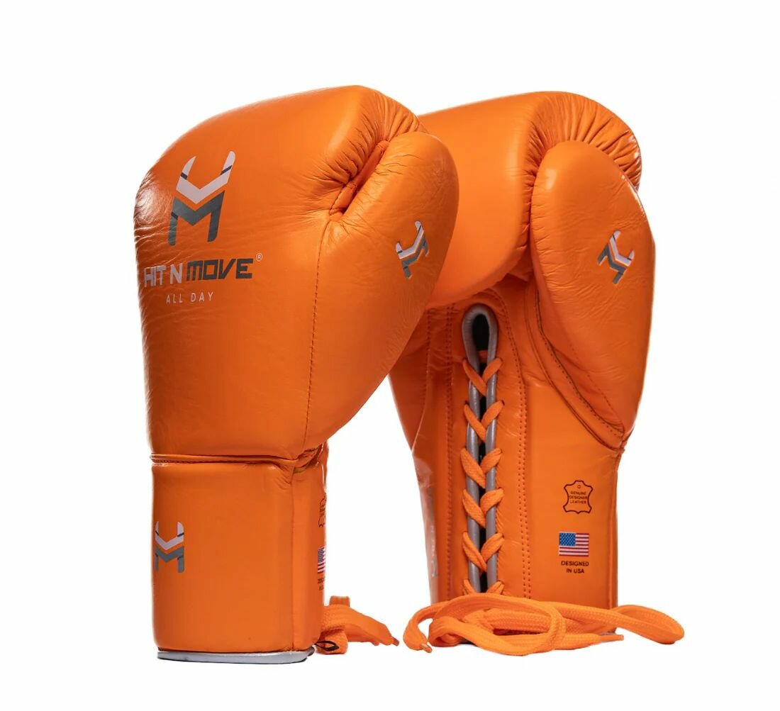 Перчатки боксерские HIT N MOVE ALL DAY Pro Balance Gloves (Lace Up), 14 унций, оранжевые