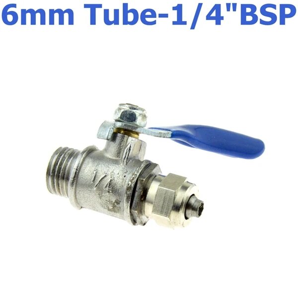Шаровой кран 6 мм Tube-1/4" BSP, металлический