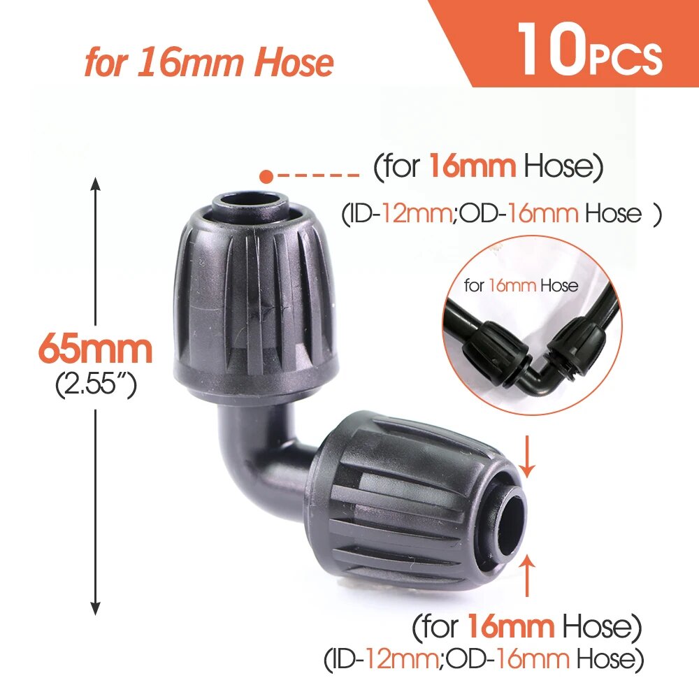 Фиксированные соединители для труб 16 мм, пластик, 10 шт. 16mm Elbow