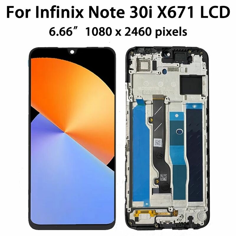 6.66 дюймов AMOLED для Infinix Note 30i, X6716, LCD дисплей с рамкой, сенсорный экран, панель дигитайзера, комплектующие