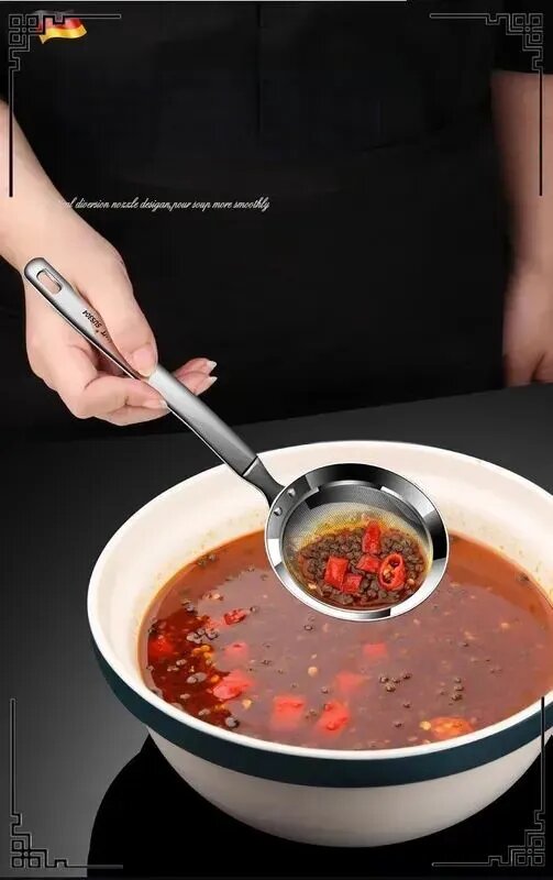 Шумовка из нержавеющей стали 304, 32 см, зеркальная, для фритюра и бульонов