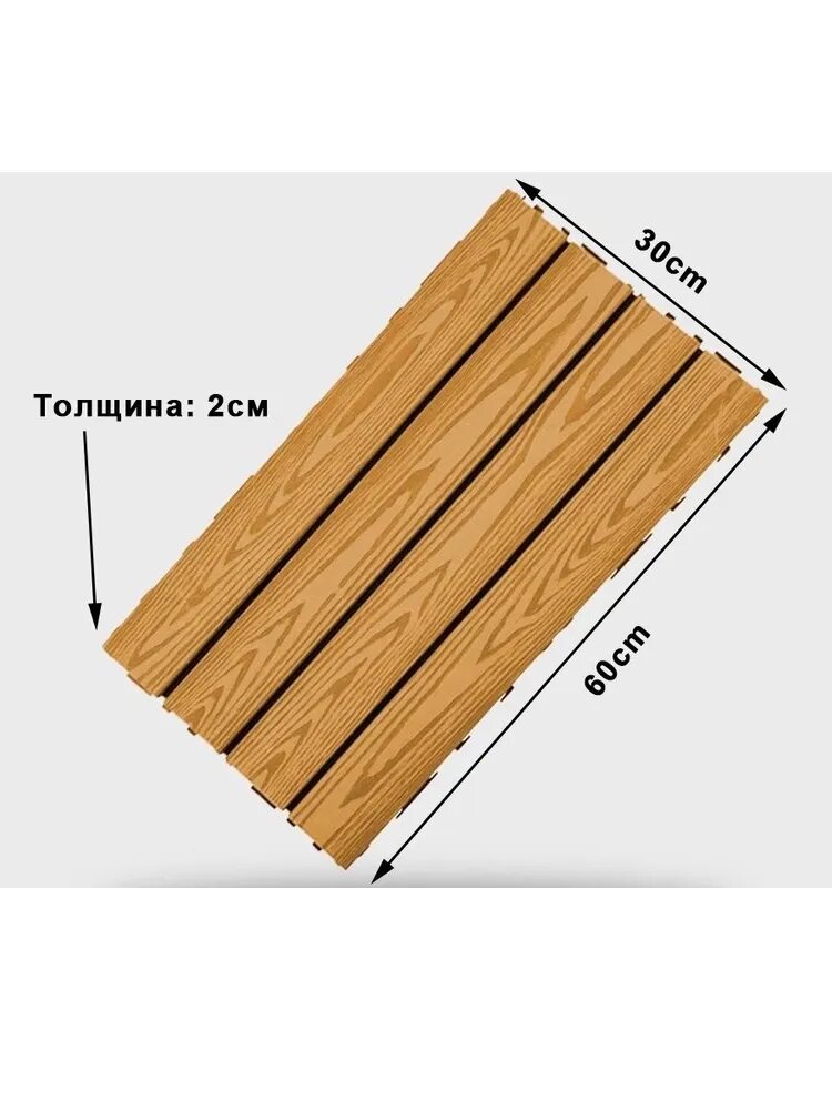 Садовый настил из ДПК, 0.6x0.3x0.02 м, темно-серый, 1 шт, Китай — фото 1