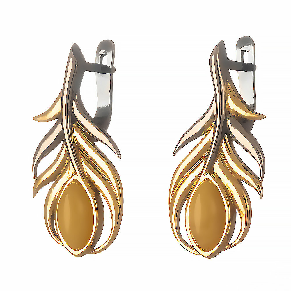 Серьги, серебро, 925 проба, янтарь
