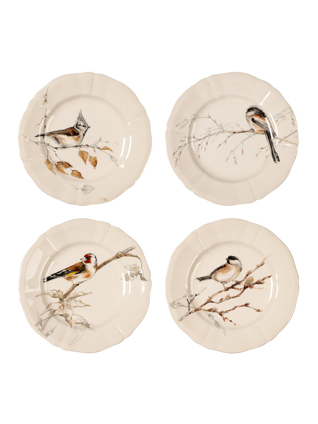 Набор тарелок для канапе Gien Oiseaux Foret, фаянс, 17 см, 4 шт.