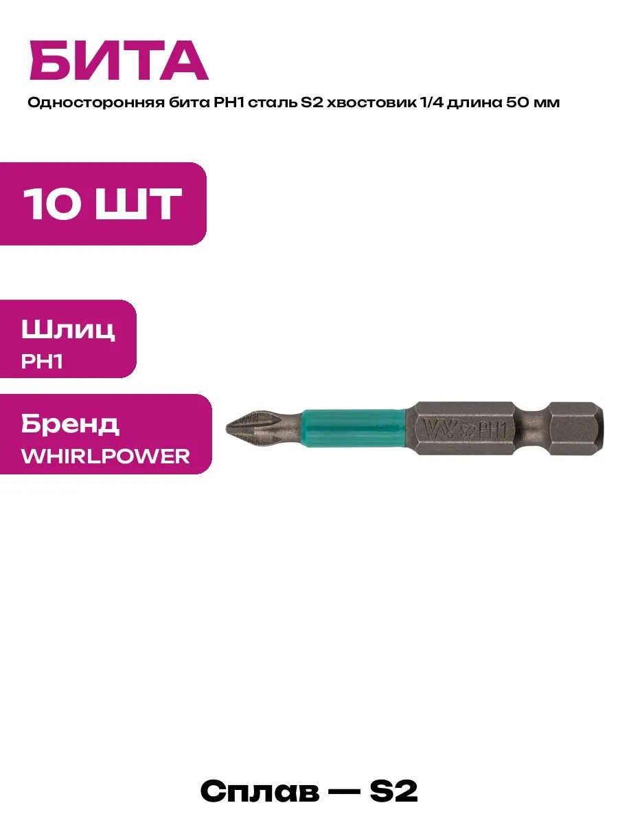 Бита для шуруповерта PH1 длина 50 мм хвостовик 1/4 тип E S2