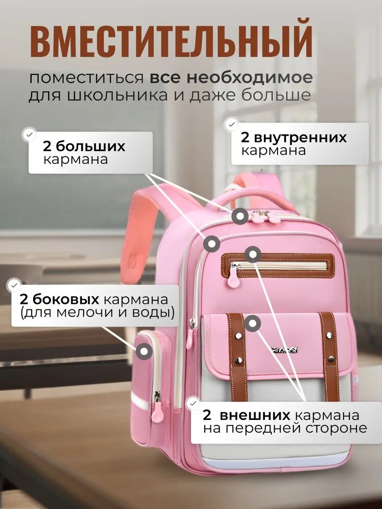 Школьный ортопедический рюкзак для девочек розовый, с жесткой анатомической спинкой — фото 1