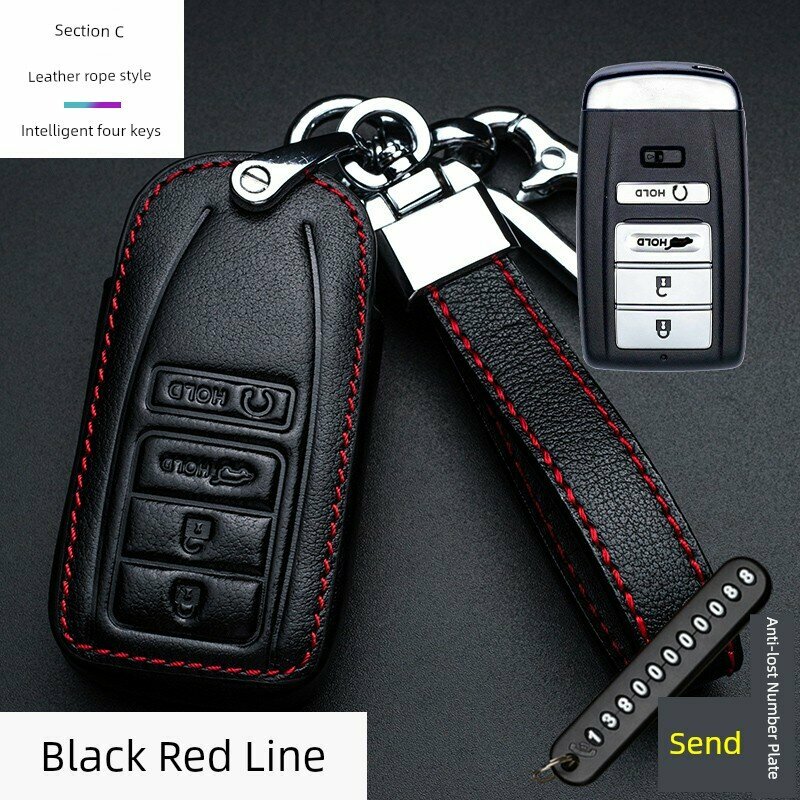 Кожаный чехол для ключа Honda Acura CDX/RDX/NSX/TLX-L/MDX, 4 ключа, красная нить, 8-образный замок с кожаным шнуром